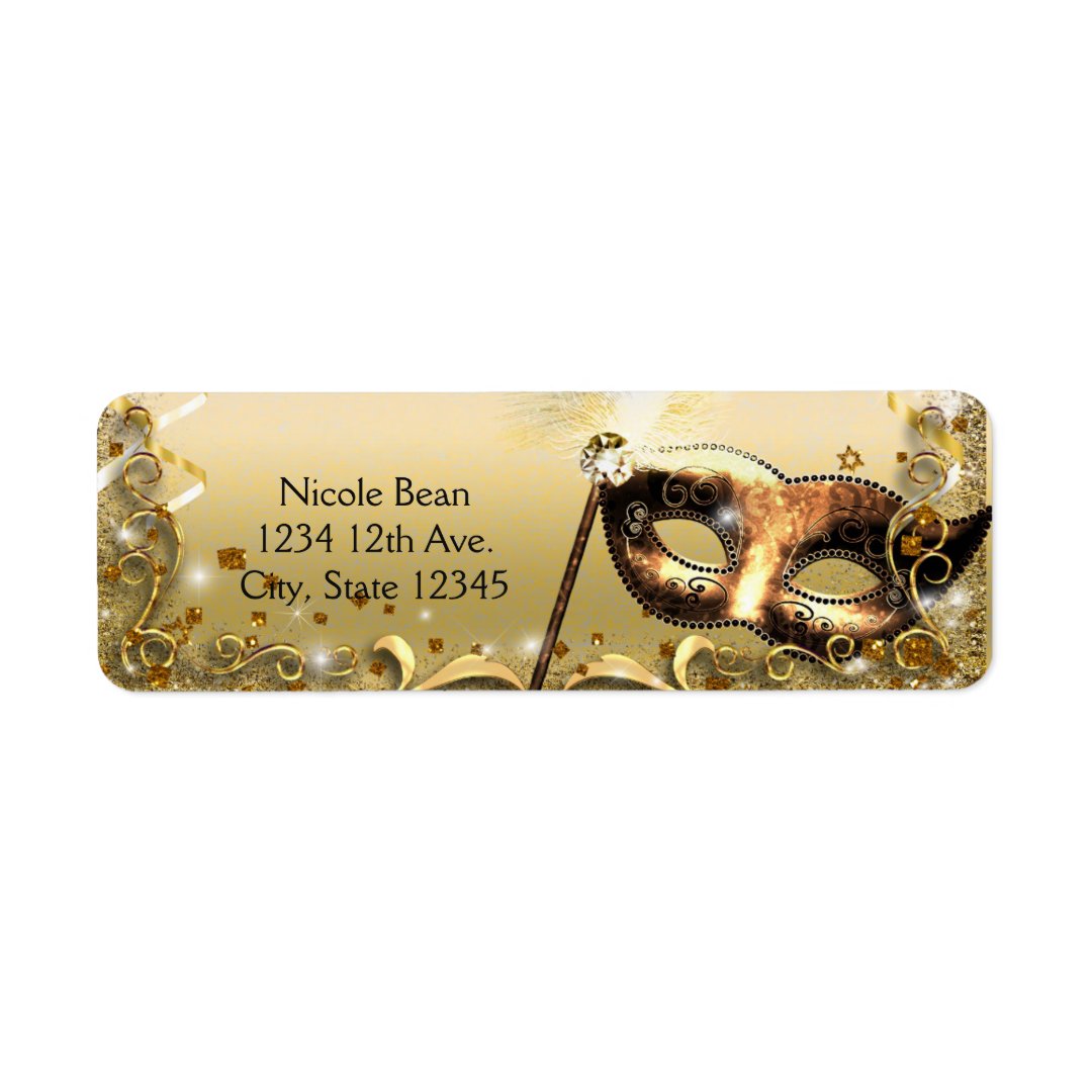 Gold Masquerade Mask Elegant Ball Birthday Party Label | Zazzle