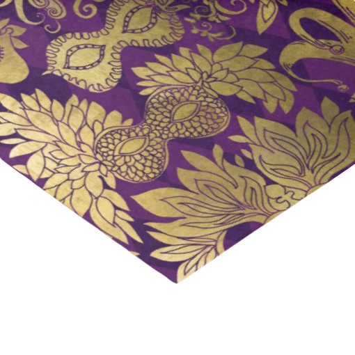 Gold Masquerade Masks on Purple Pattern Tissue Paper | Zazzle