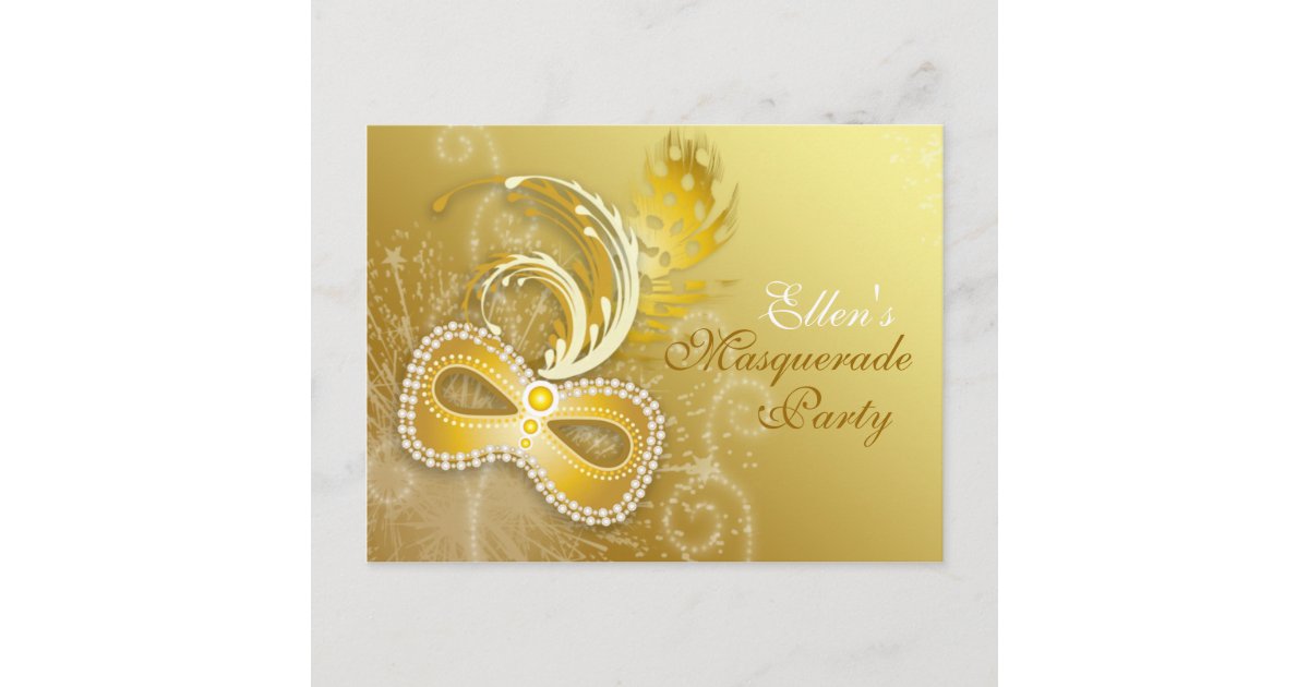 Gold Masquerade Party Invitation | Zazzle