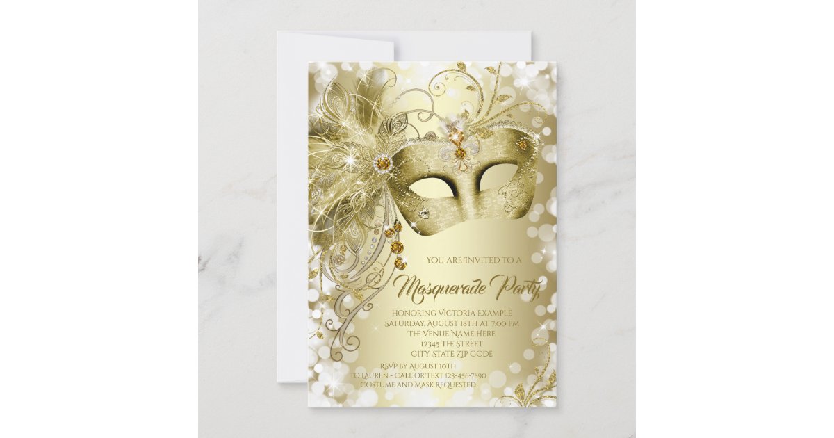 Gold Masquerade Party Invitation | Zazzle