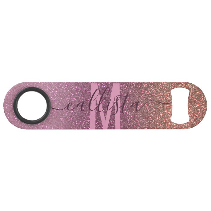 Gold Mauve Purple Sparkly Glitter Ombre Monogram Bar Key | Zazzle