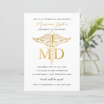 Gold MD Graduation Party Invitation Announcement | Zazzle