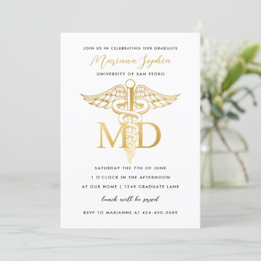Gold MD Graduation Party Invitation Announcement | Zazzle