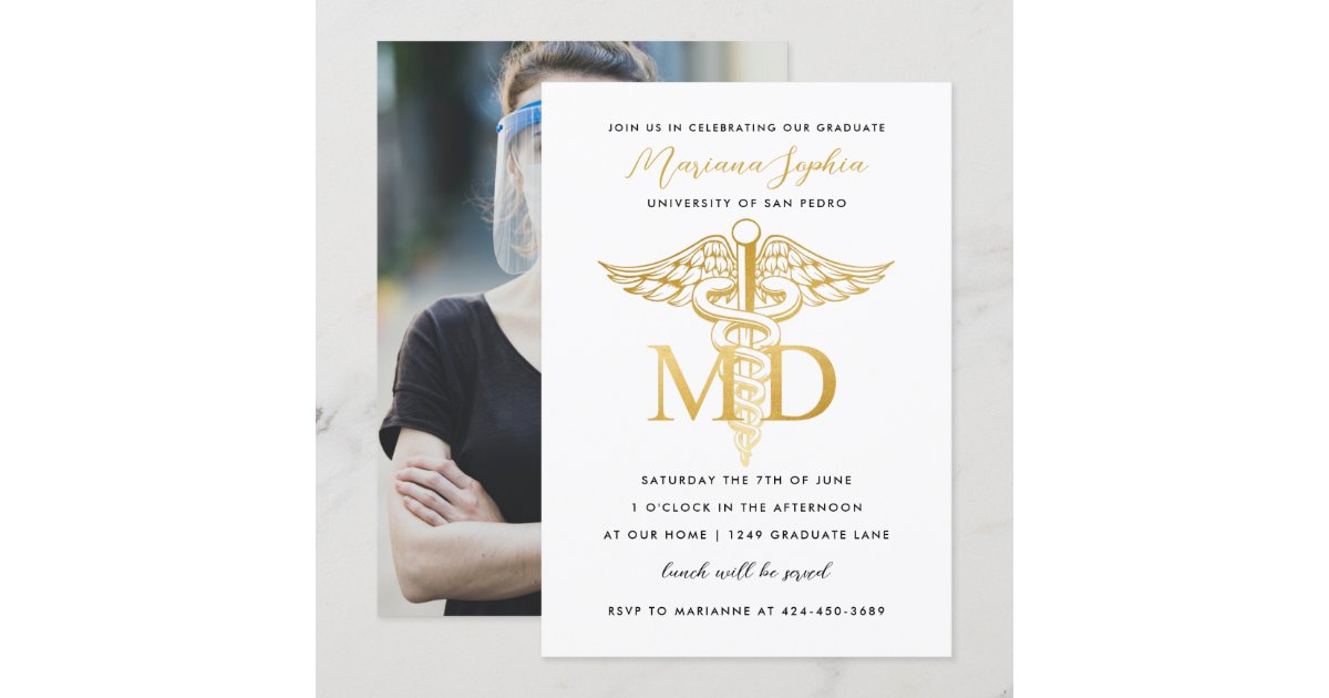 Gold MD Graduation Party Invitation Announcement | Zazzle