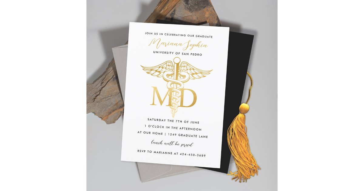 Gold MD Graduation Party Invitation Announcement | Zazzle