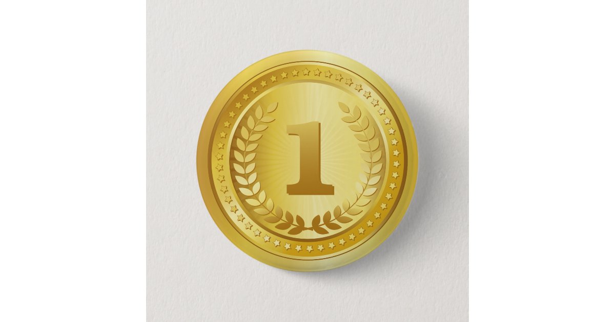 Gold medal 1st place winner button | Zazzle