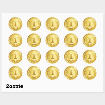 Gold medal 1st place winner button classic round sticker | Zazzle