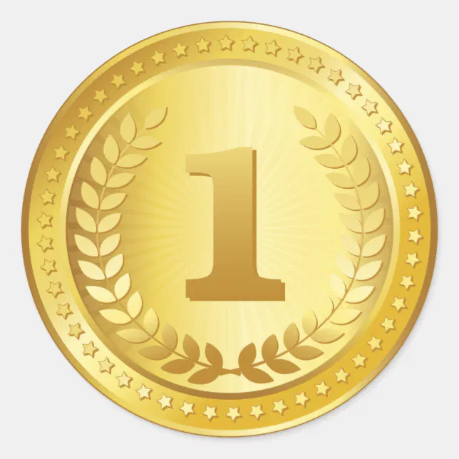Gold medal 1st place winner button classic round sticker | Zazzle