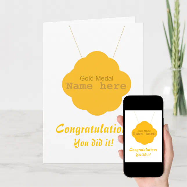 Gold Medal Congratulations add name front Card | Zazzle