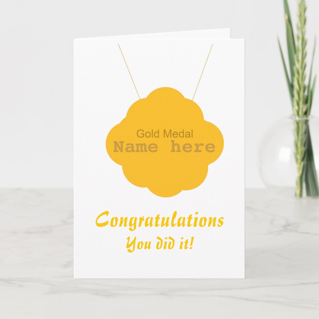 Gold Medal Congratulations add name front Card | Zazzle