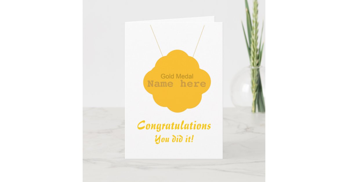 Gold Medal Congratulations add name front Card | Zazzle