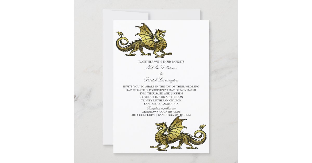 Gold Medieval Dragon Wedding Invite | Zazzle