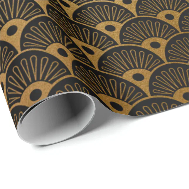 Gold Mermaid Black Scales Art Deco Seashells Wrapping Paper | Zazzle