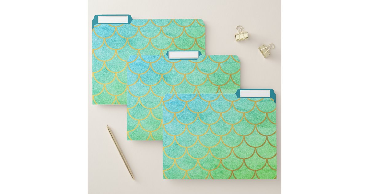 Gold Mermaid Scales Teal Turquoise Glitter File Folder | Zazzle