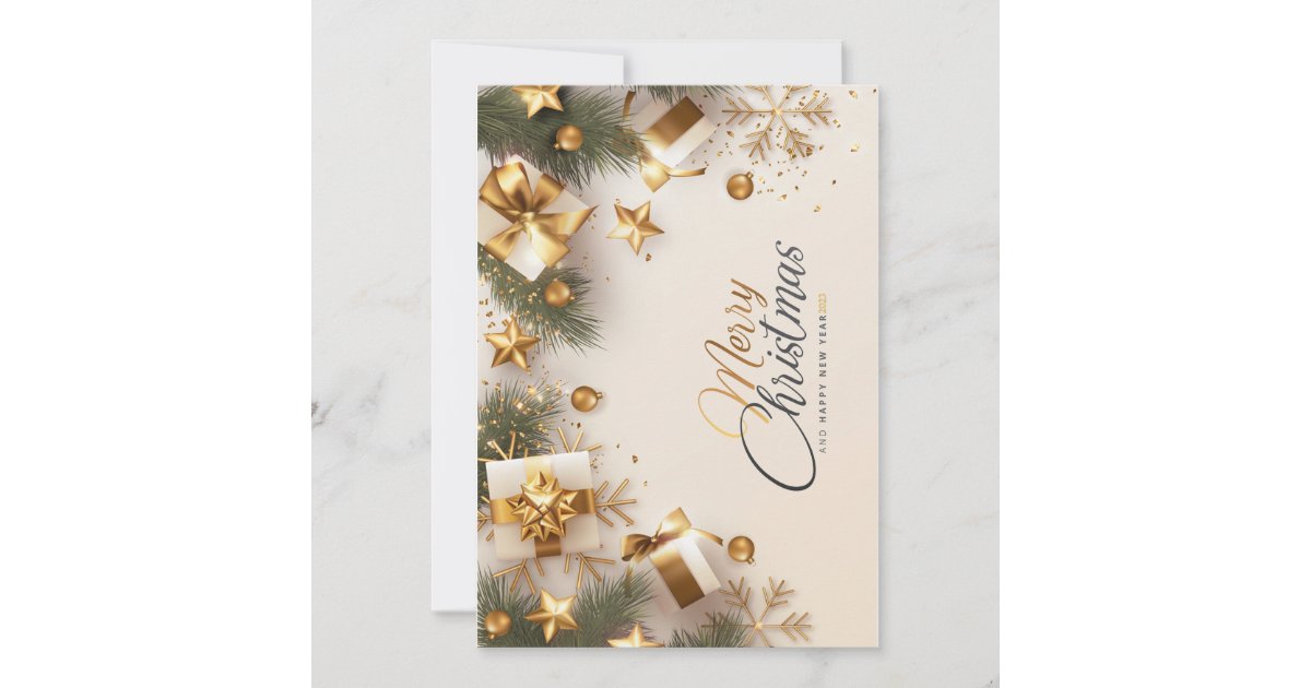 Gold merry Christmas card | Zazzle