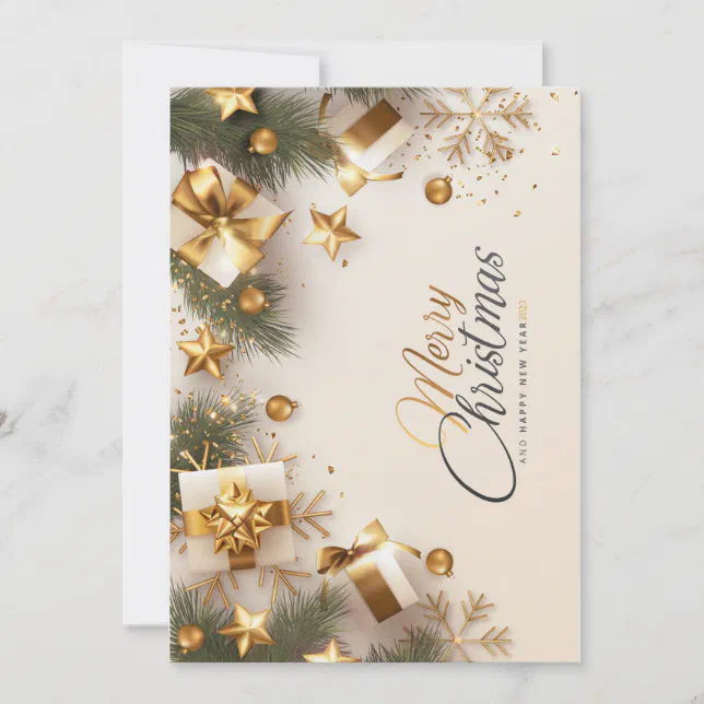 Gold merry Christmas card | Zazzle