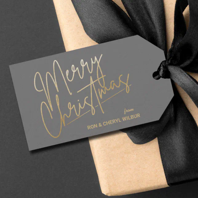 Gold Merry Christmas Luxe Gray Gift Tags | Zazzle