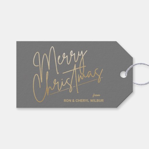 Gold Merry Christmas Luxe Gray Gift Tags | Zazzle