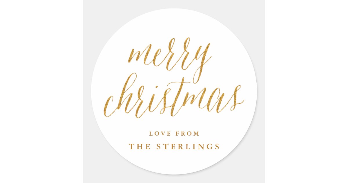 Gold Merry Christmas Personalized Holiday Sticker | Zazzle