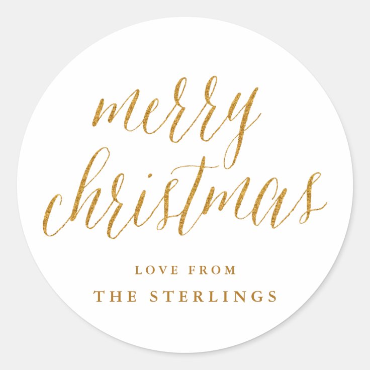Gold Merry Christmas Personalized Holiday Sticker | Zazzle