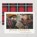Gold merry christmas red and green plaid photo holiday card | Zazzle
