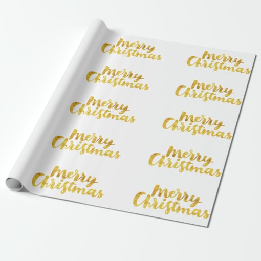 Gold Merry Christmas Script Calligraphy on white Wrapping Paper | Zazzle
