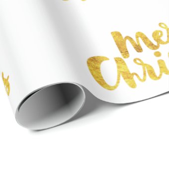 Gold Merry Christmas Script Calligraphy on white Wrapping Paper | Zazzle