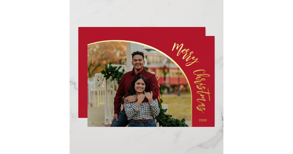 Gold Merry Christmas Script Foil Holiday Card | Zazzle