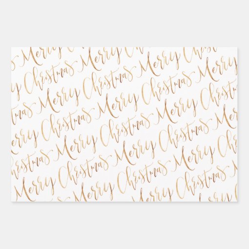 Gold Merry Christmas Script Snowflakes Star Wrapping Paper Sheets | Zazzle