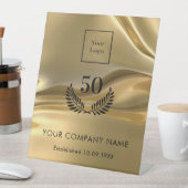 Gold metal logo business years of service pedestal sign | Zazzle
