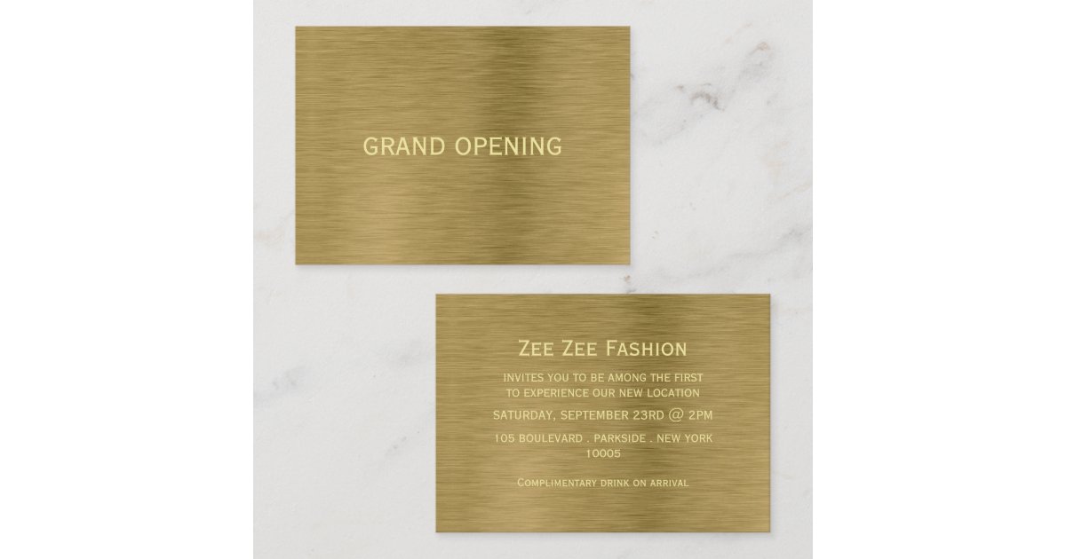 Gold Metal Texture Grand Opening Ceremony Card | Zazzle