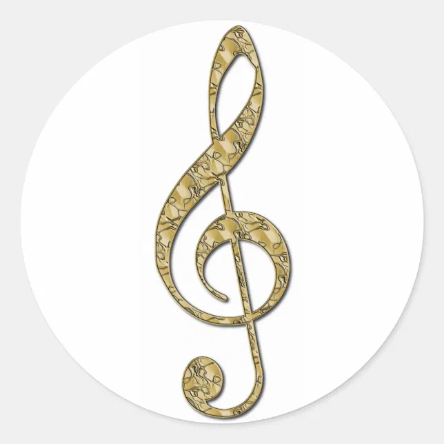 Gold Metal Treble Clef Classic Round Sticker | Zazzle