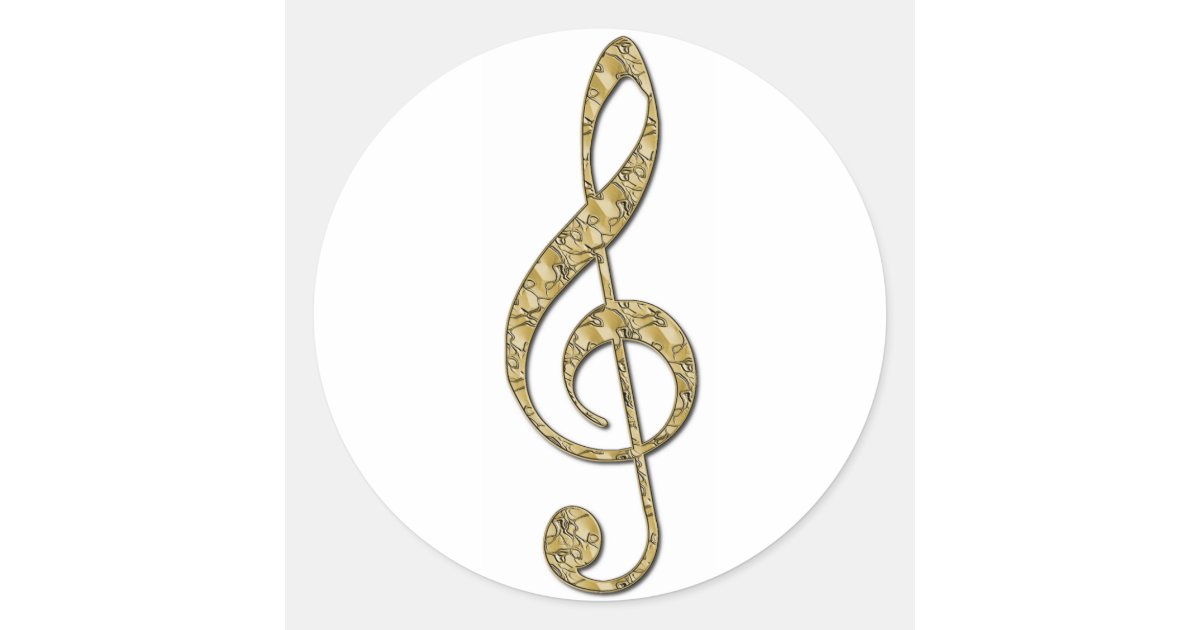 Gold Metal Treble Clef Classic Round Sticker | Zazzle