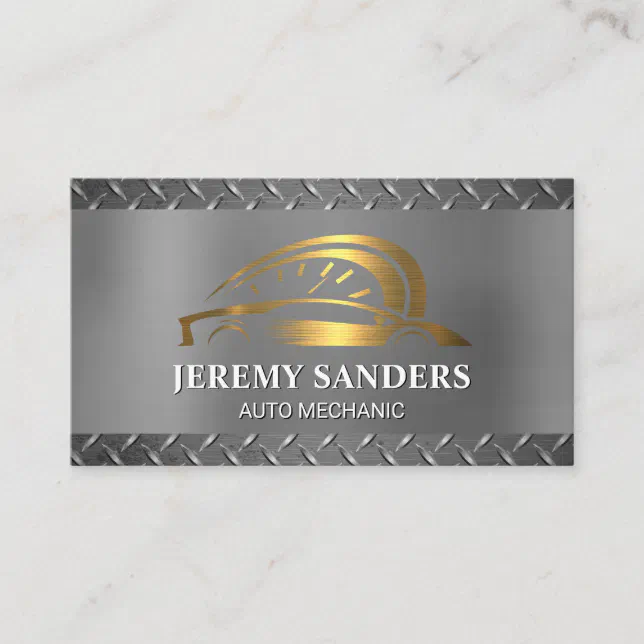 Gold Metallic Auto Logo | Steel Background Business Card | Zazzle
