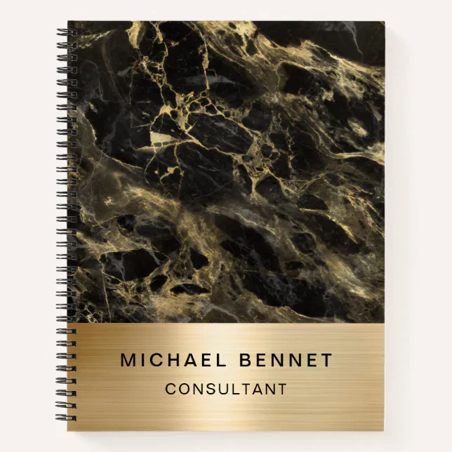 Gold Metallic Black Marble Consultant Business Notebook | Zazzle