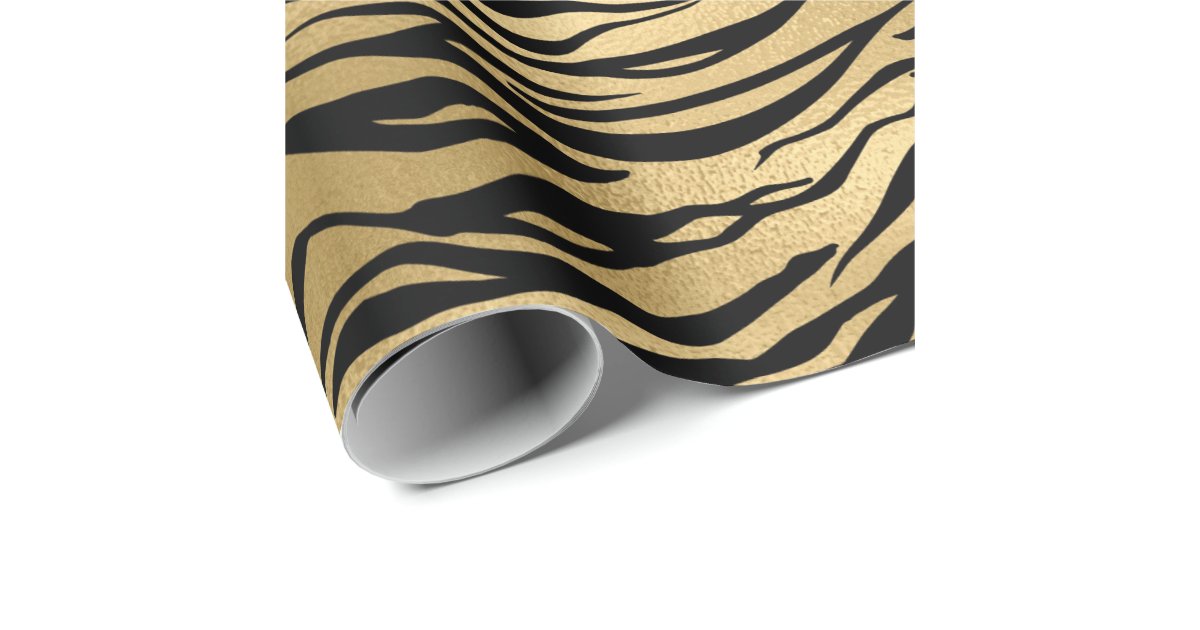 Gold Metallic Black Tiger Animal Skin Elegant Glam Wrapping Paper | Zazzle