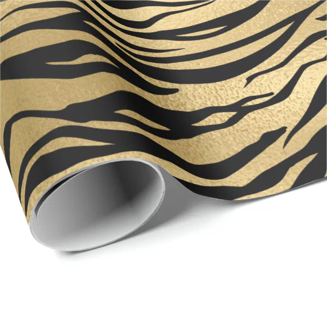 Gold Metallic Black Tiger Animal Skin Elegant Glam Wrapping Paper | Zazzle
