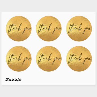 Gold Metallic Colors Thank You Classic Round Sticker | Zazzle