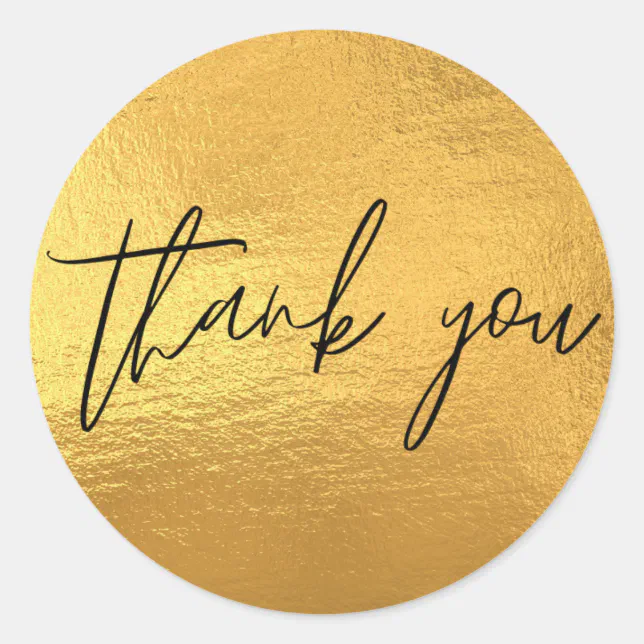 Gold Metallic Colors Thank You Classic Round Sticker | Zazzle