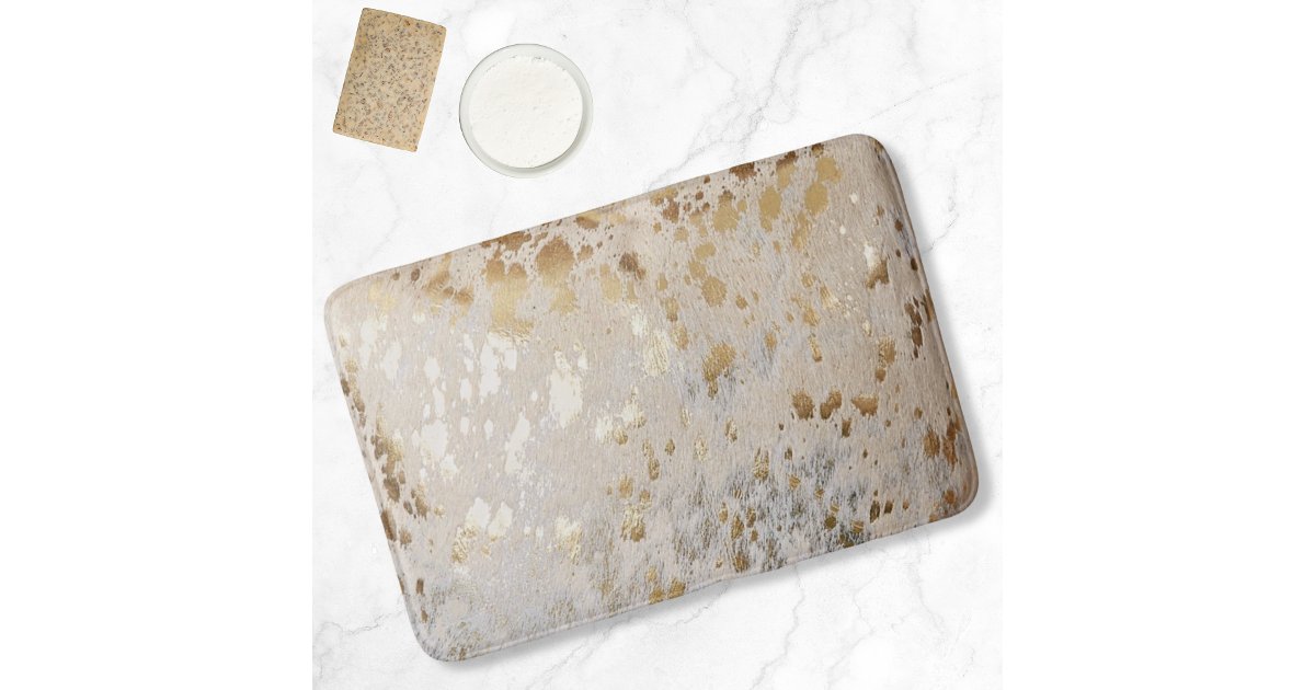 Gold Metallic Cowhide Print | Luxurious Bath Mat | Zazzle