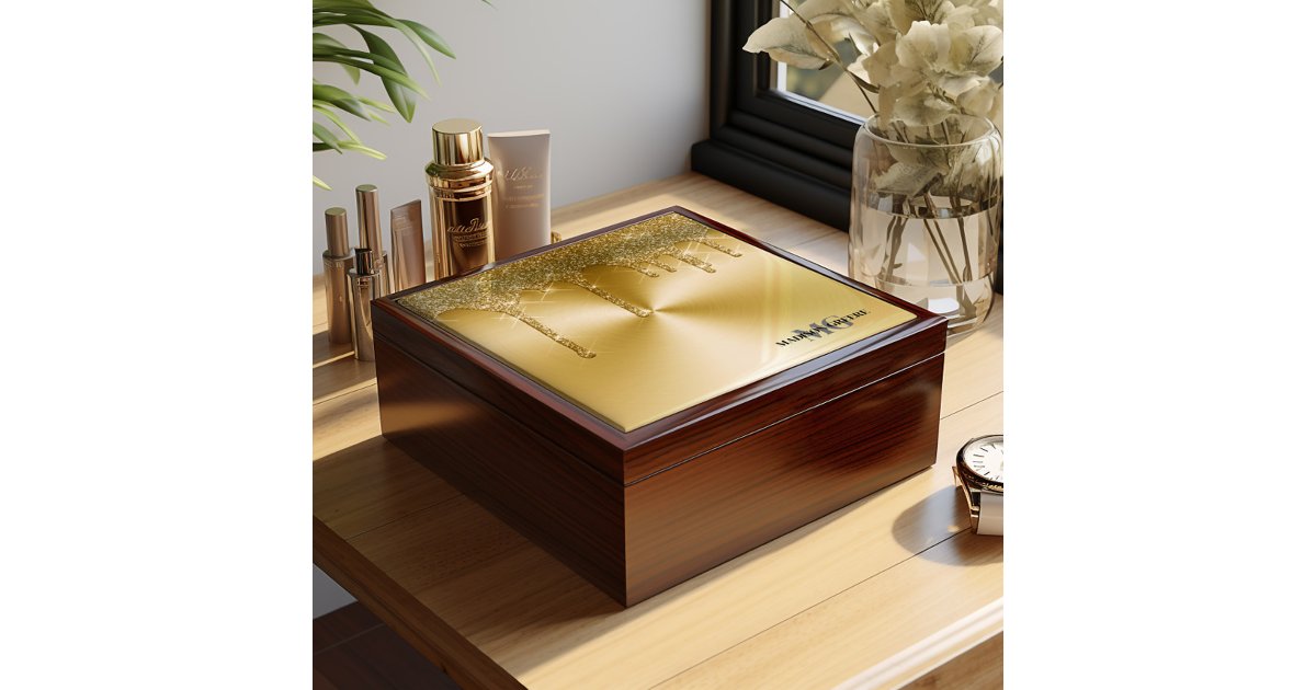 Gold Metallic Dripping Glitter Personalized Gift Box | Zazzle