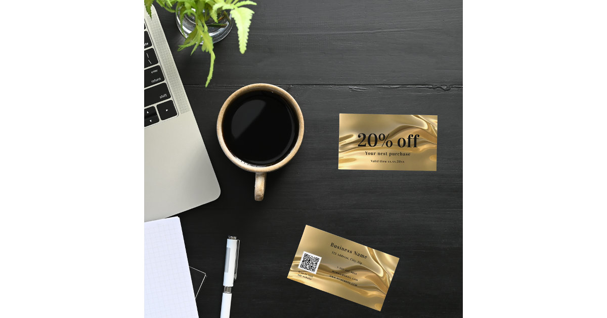 Gold metallic elegant qr code discount card | Zazzle