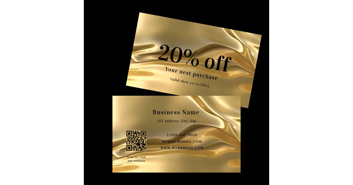 Gold metallic elegant qr code discount card | Zazzle