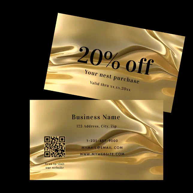 Gold metallic elegant qr code discount card | Zazzle