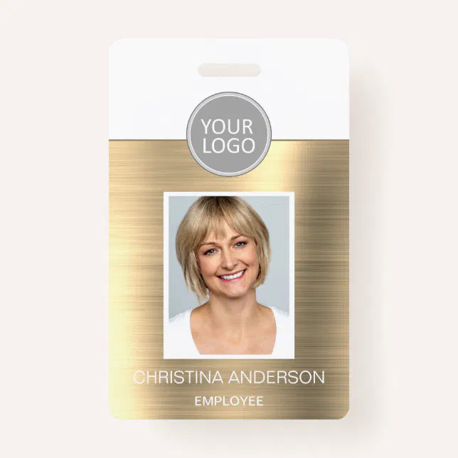 Gold Metallic Employee Name Logo Photo Corporate Badge | Zazzle