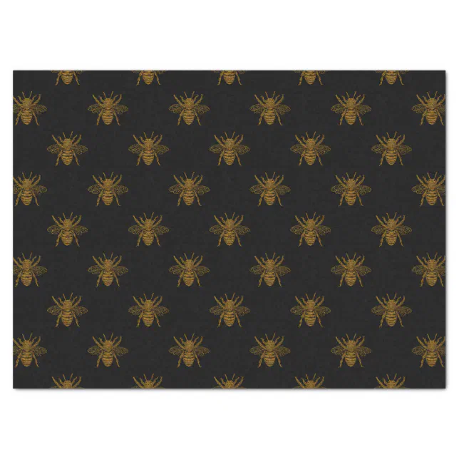 Gold Metallic Foil Bees on Black Tissue Paper | Zazzle