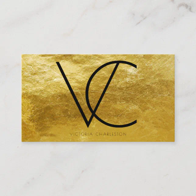 Gold Metallic Foil Modern Initials Business Card | Zazzle