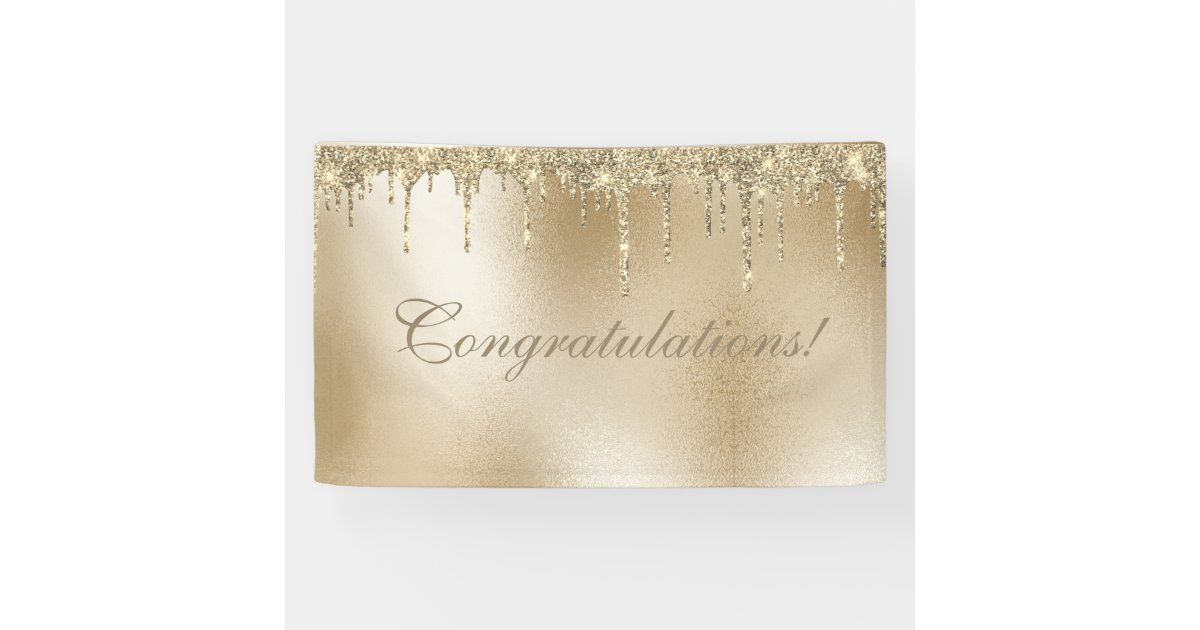 Gold Metallic Glitter Drip Elegant Celebration Banner | Zazzle