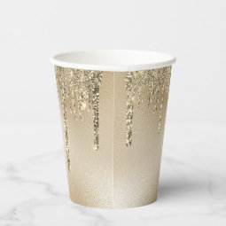 Gold Metallic Glitter Drip Elegant Paper Cups | Zazzle