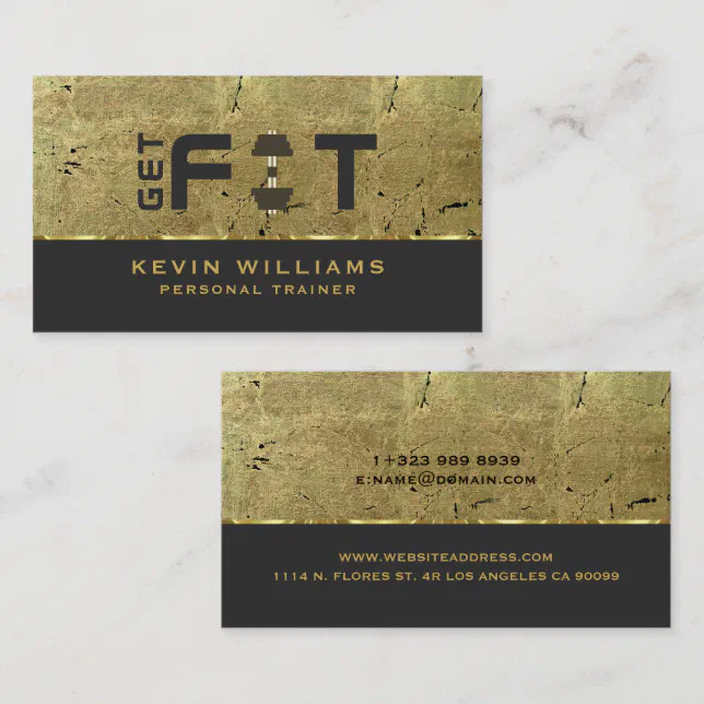 Gold Metallic Grunge Texture Fitness Trainer Business Card | Zazzle
